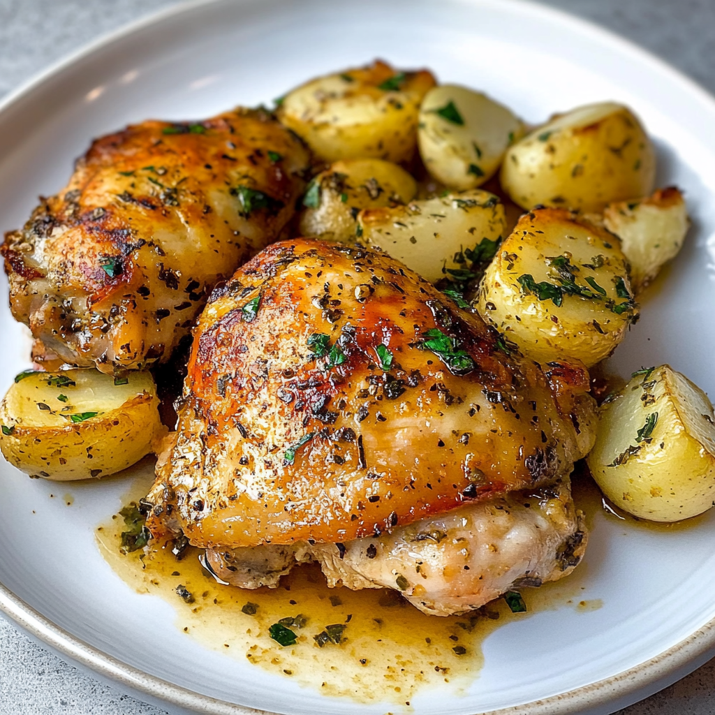 Amazing Roasted Mediterranean Chicken Thighs & Baby Potatoes Delight